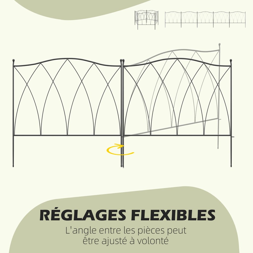 Outsunny Souprava 5 Dekorativních Kovových Zahradních Plotů - 305 x 62 cm Černá
