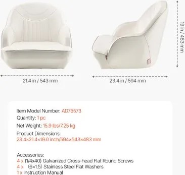 Sedadlo do lodi VEVOR, 594 × 543 × 483 mm