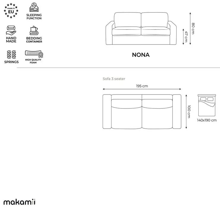 Světle hnědá manšestrová rozkládací pohovka 195 cm Nona – Makamii