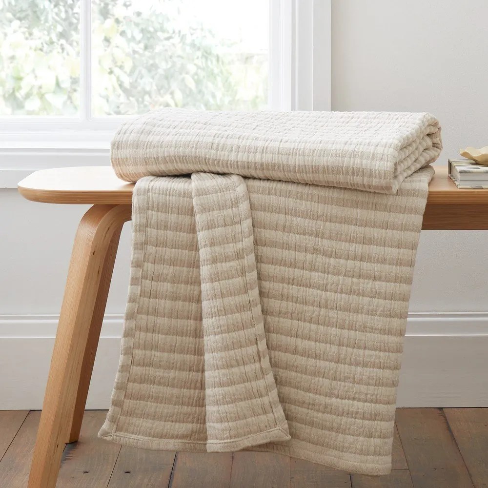 Bavlněná deka v přírodní barvě 150x200 cm Cotton Muslin Stripe – Bianca