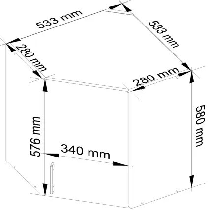 Rohová horní kuchyňská skříňka LIMA W60/60N /580/ bílá / dub sonoma