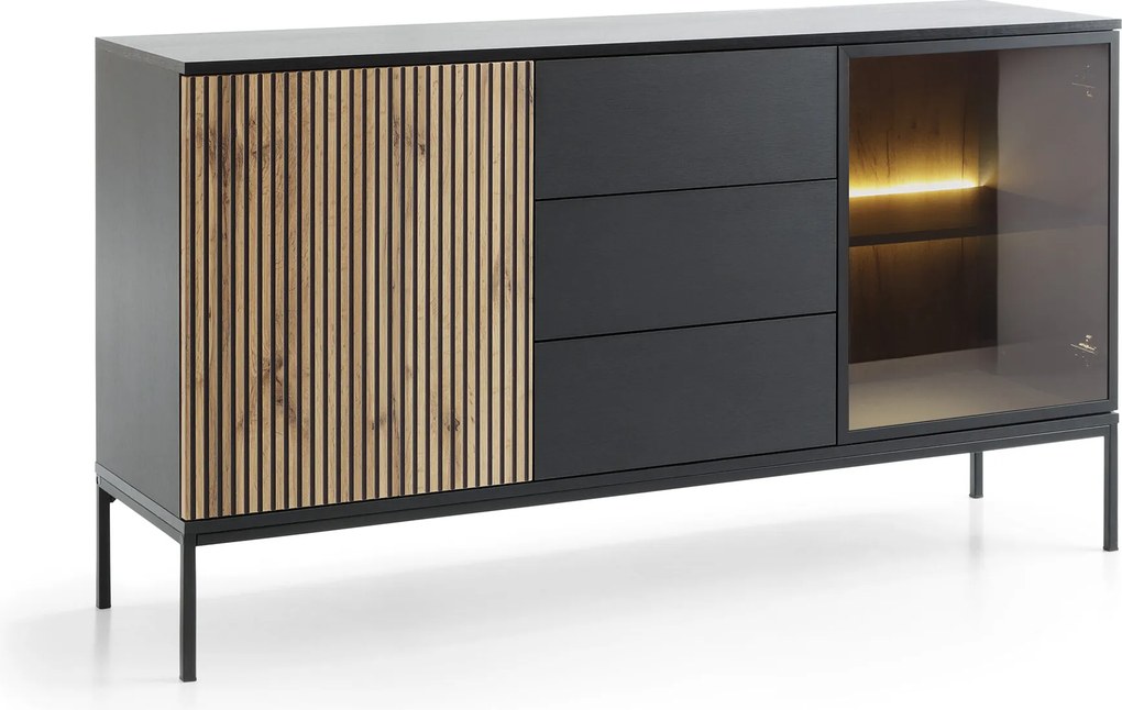 PSK Komoda SANTAL, Černá/Dub Votan 154 cm