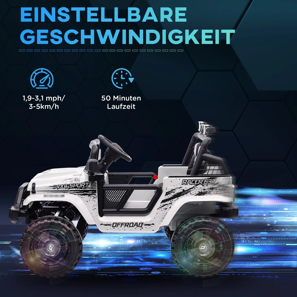 AIYAPLAY HOMCOM Elektrické dětské auto, terénní vozidlo 12 V 3-5 km/h s připojením na hudbu, dětské vozidlo s dálkovým ovládáním 2.4G, světlomety, kl…