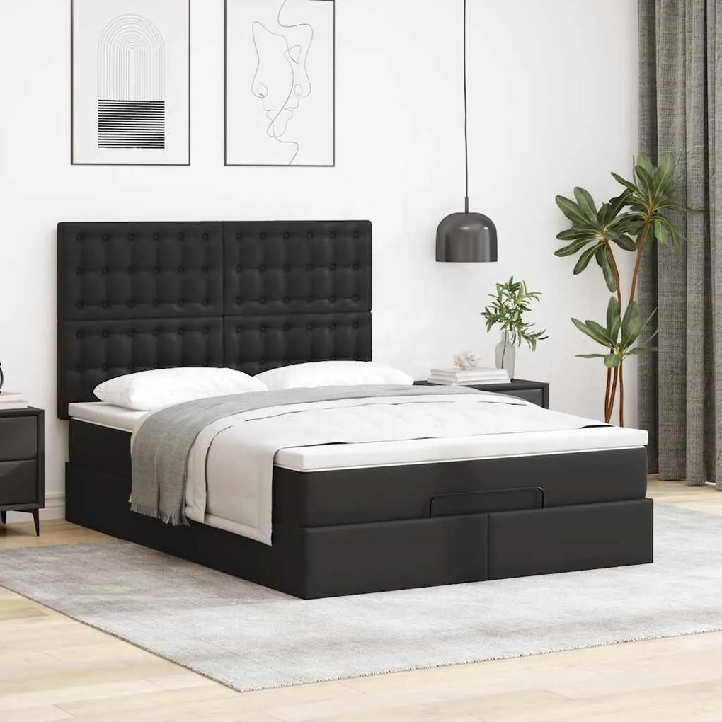 Osmanský rám postele s matrací černá 140x190cm umělá kůže 3313001