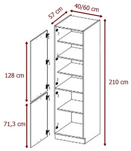 Expedo Kuchyňská skříňka vysoká TOULOUSE 60 DK-210 2F, 60x210x57, dub Bordeaux