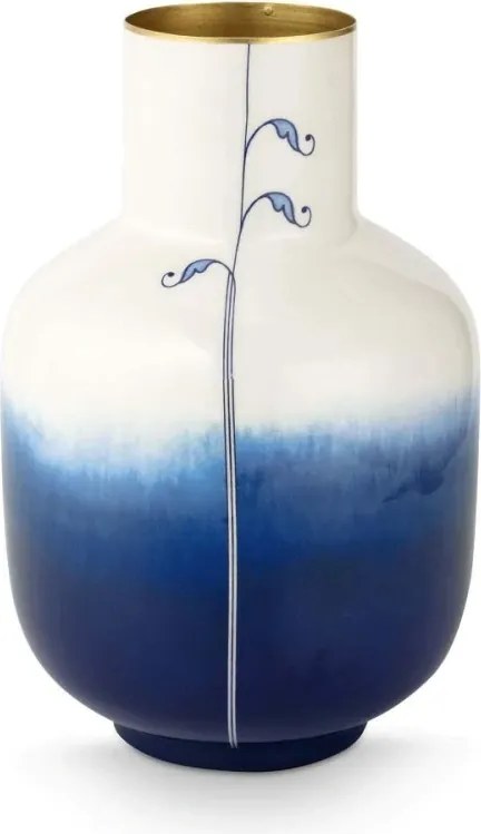 Pip Studio kovová váza The Blue Bird modro bílá velká (Velká bílo-modrá kovová váza 30 cm)