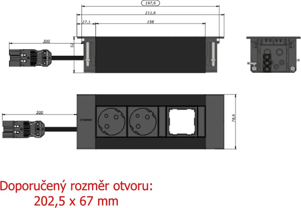 IBConnect Vestavná zásuvka INTRO černá - různé konfigurace Konfigurace elektrozásuvky: 2x230V + USB nab. A+C + 2xModul