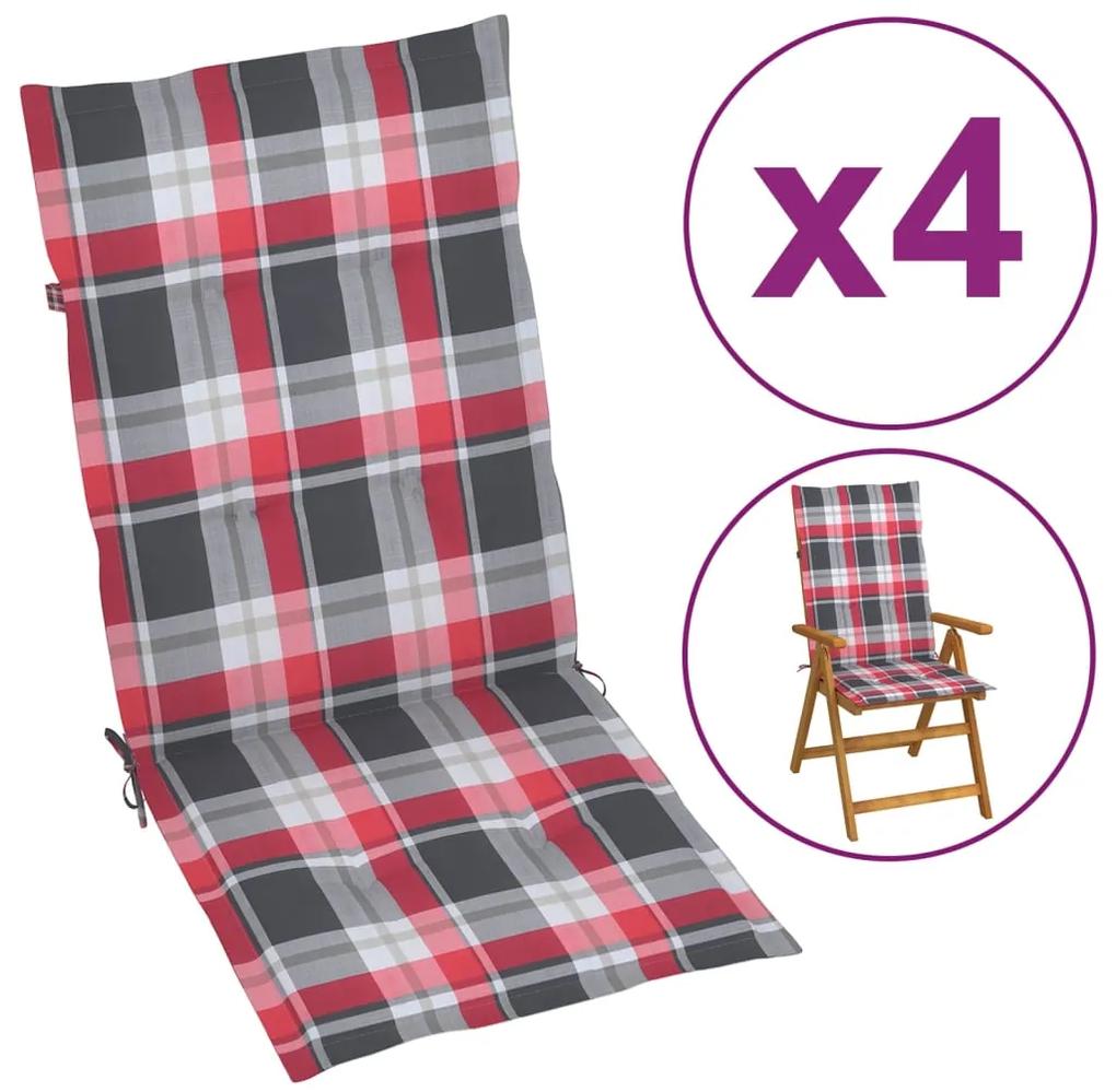 314126 vidaXL Podušky na zahradní židle 4 ks červené kárované 120 x 50 x 4 cm