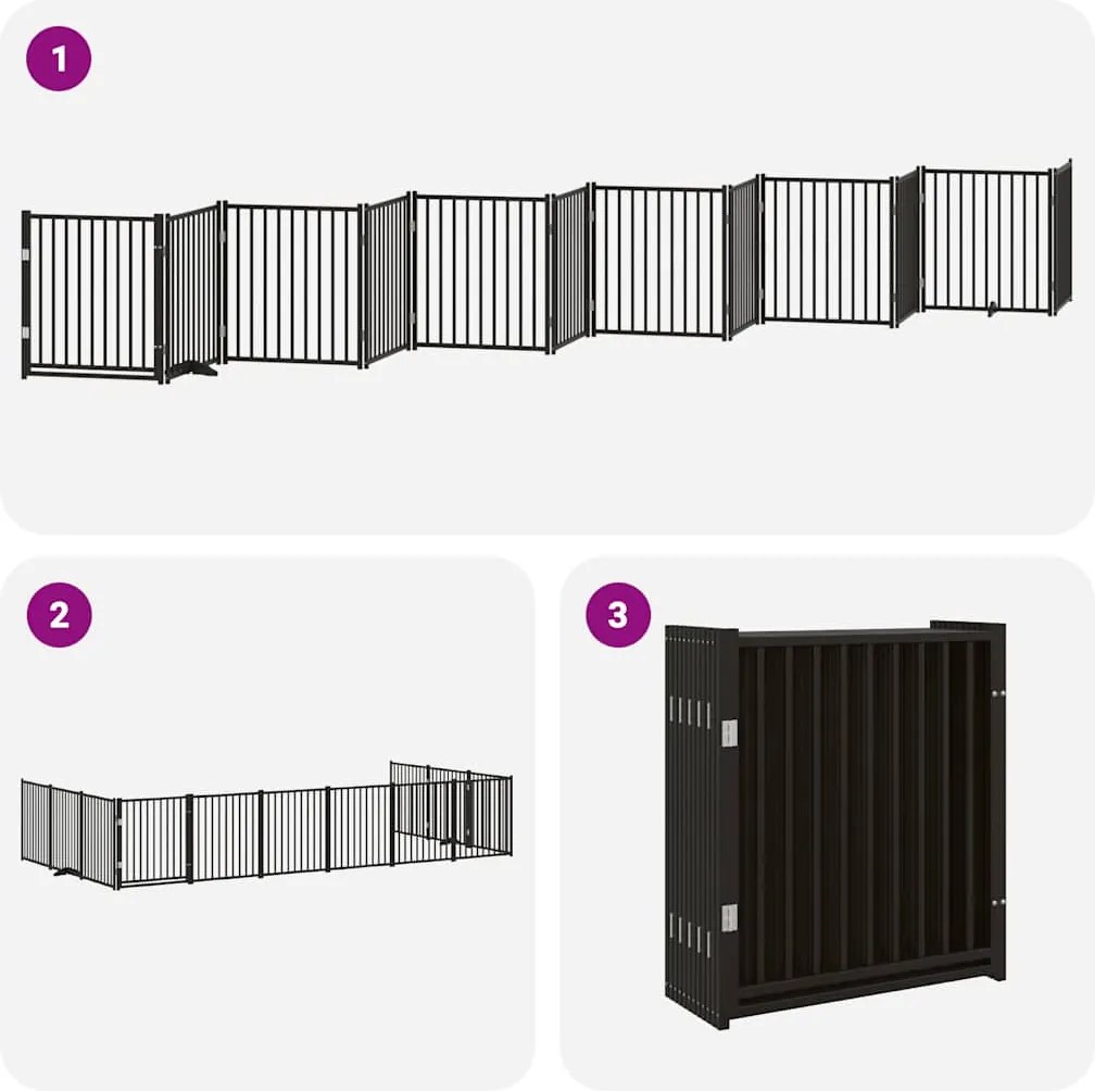 Zábrana pro psy s dvířky skládací 12 panelů černá 960 cm topol 3155744