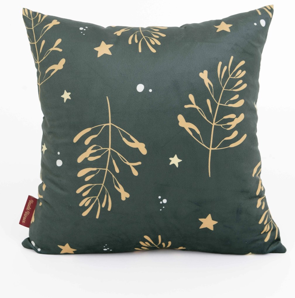 MK Lůžkoviny Vánoční povlak na polštář Velvet 40 x 40 cm - Jmelí tmavě zelené
