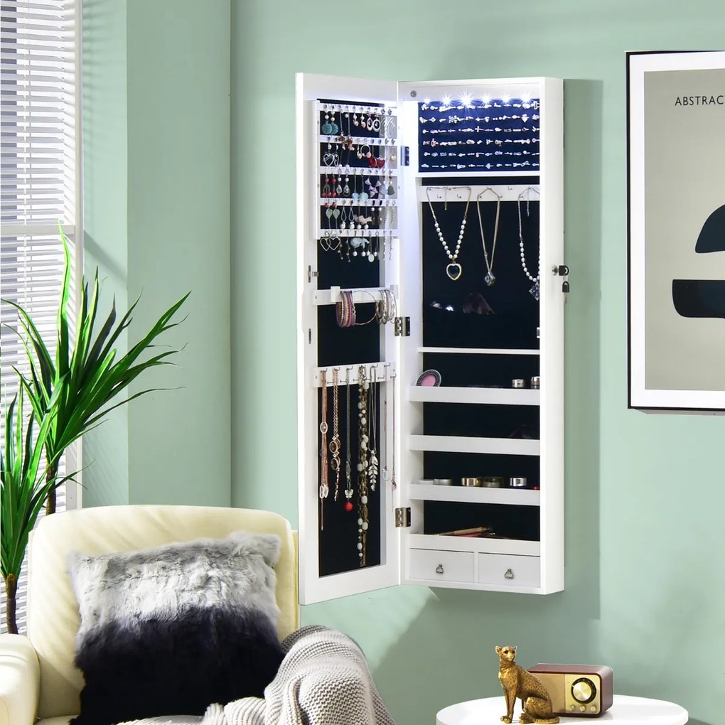 Costway Mirrored Jewelry Cabinet Uzamykatelný na stěnu/dveře – 36 × 10 × 108 cm