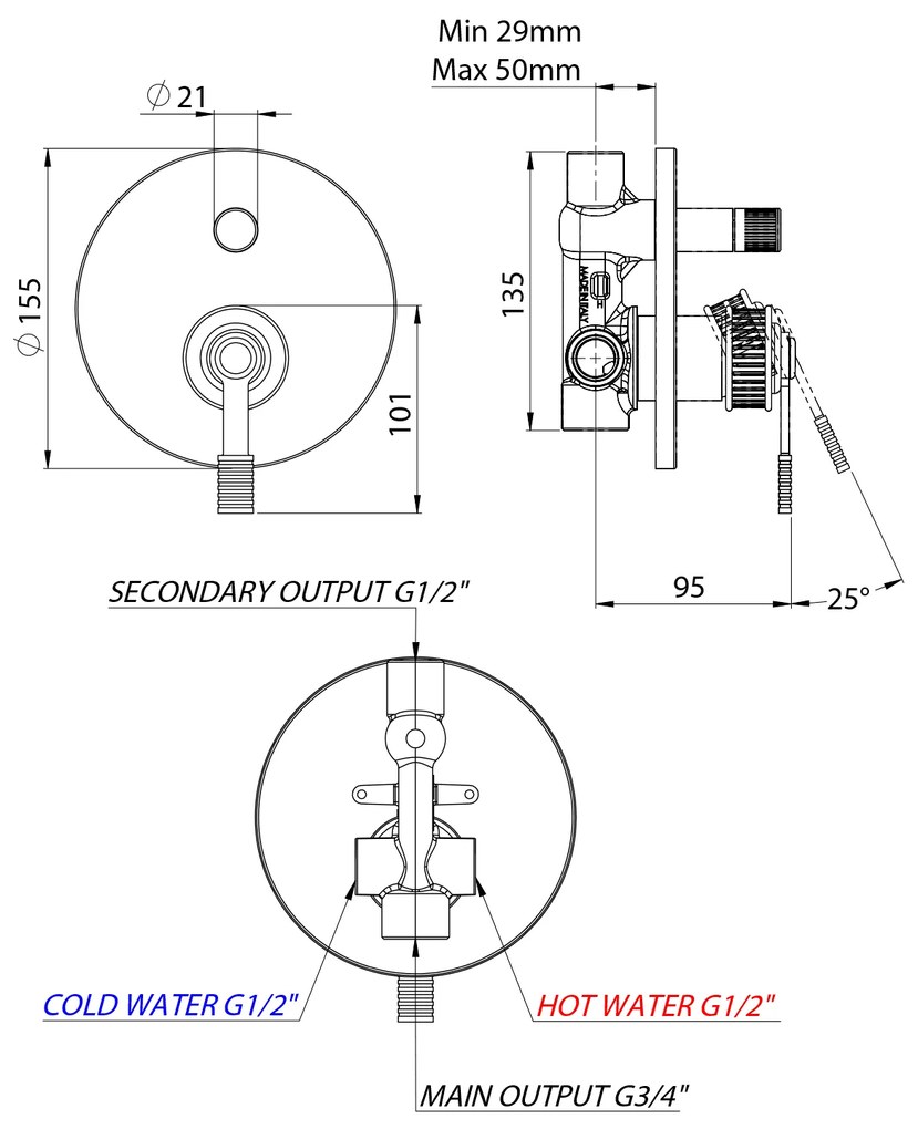 Sapho Sapho, VERSI podomítková sprchová baterie, 2 výstupy, černá matná, RV042/15