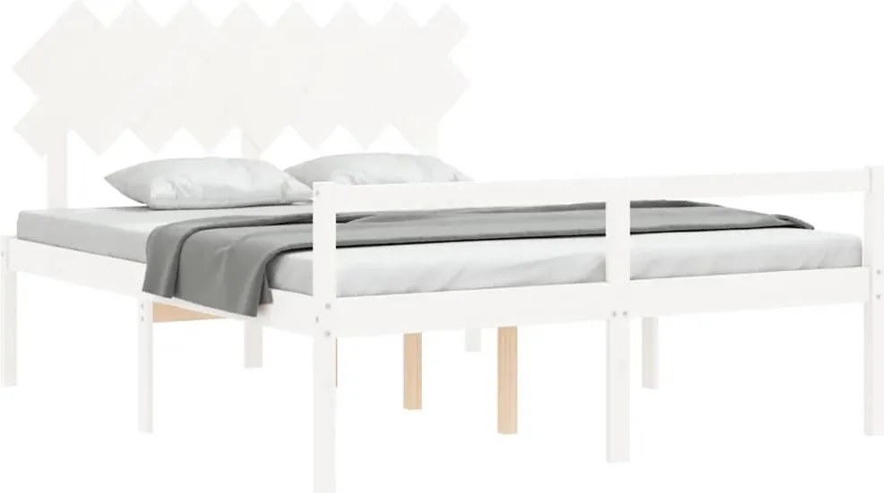 Postel s čelem pro seniory bílý 160x200 cm masivní dřevo 3195557