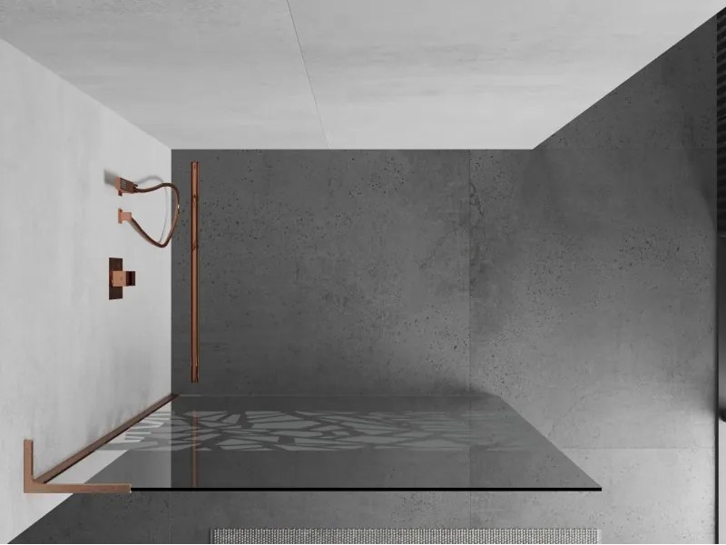 Mexen Kioto L, sprchová zástěna Walk-In 100 x 200 cm, 8mm čiré sklo bílý vzor, měděný matný profil, 800-100-103-65-85