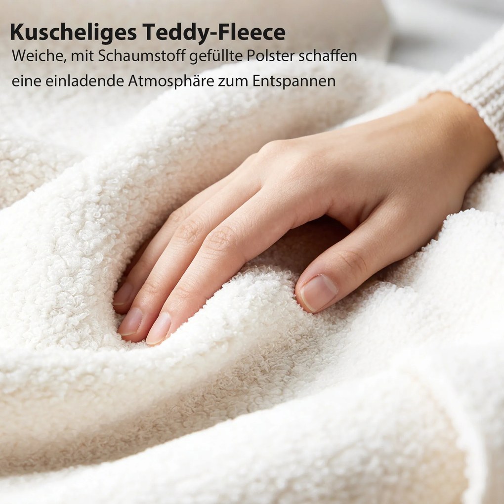 HOMCOM čalouněná postel 140 x 200 cm s polstrovaným čelem z teddy fleecu — kovový rám, bílá