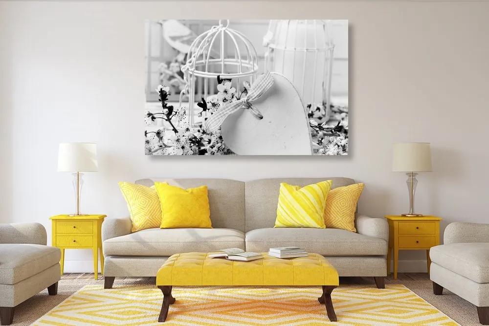 Obraz romantické zátiší ve vintage stylu v černobílém provedení - 120x80 cm