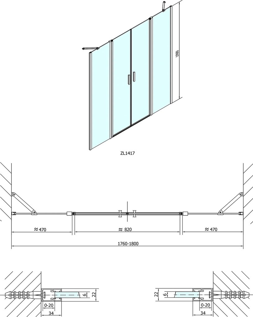 Polysan Polysan, ZOOM LINE sprchové dveře 1800mm, čiré sklo, ZL1417