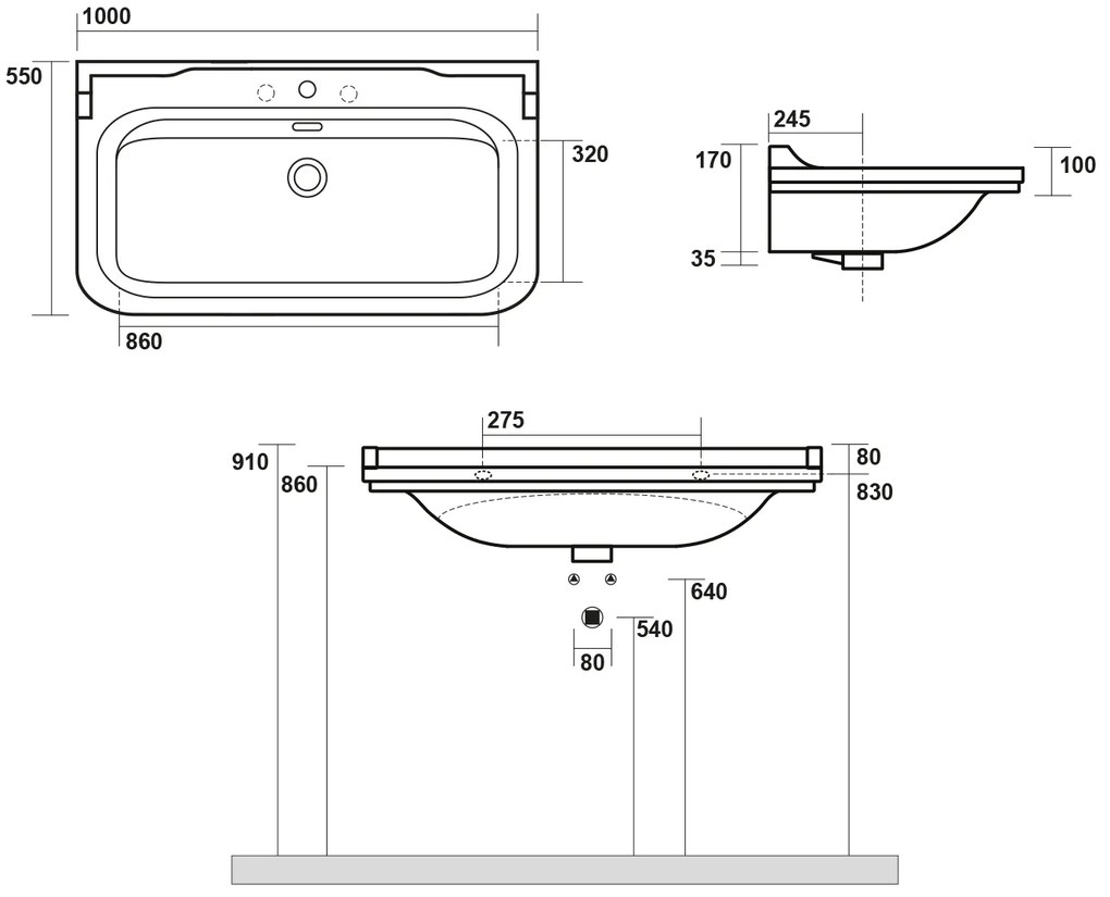 Kerasan, WALDORF keramické umyvadlo 100x55cm, 4142K1