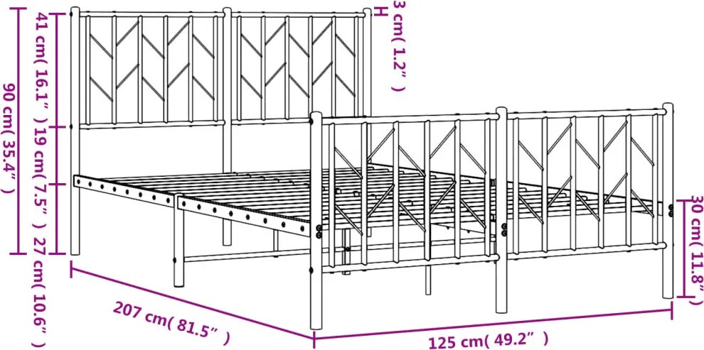 vidaXL Kovový rám postele s hlavovým a nožním čelem 120 x 200 cm [374453] Barva: Černá