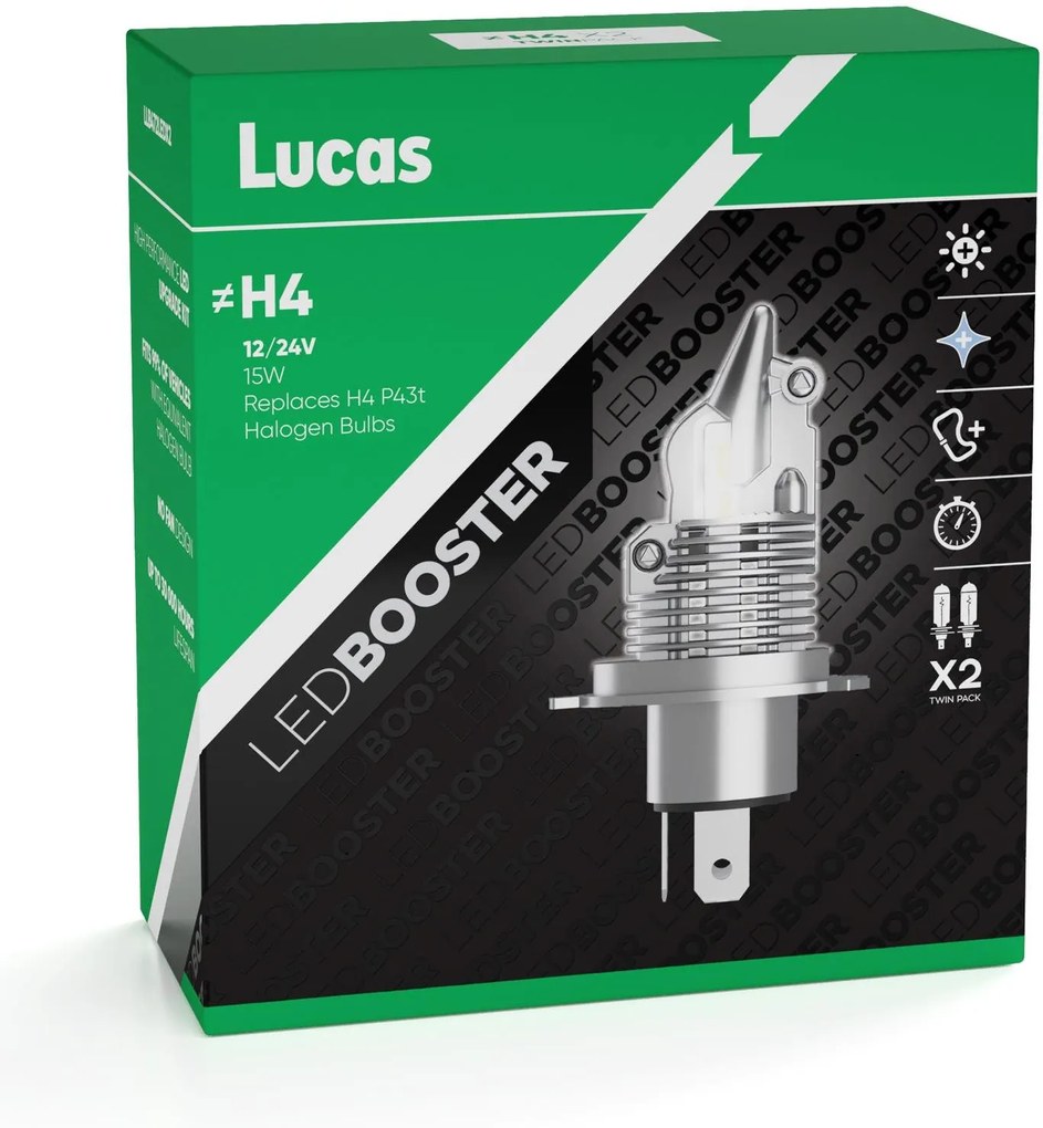 Led autožárovka lucas 12v h4 led p43t, sada 2 ks