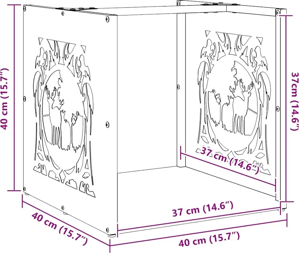 vidaXL Stojan na palivové dřevo 40x40x40 cm [864252] Barva: Povětrnostně odolná ocel