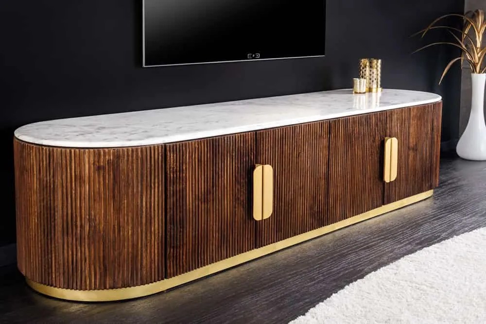 Designový TV stolek Daichi 170 cm mango / mramor - II. třída