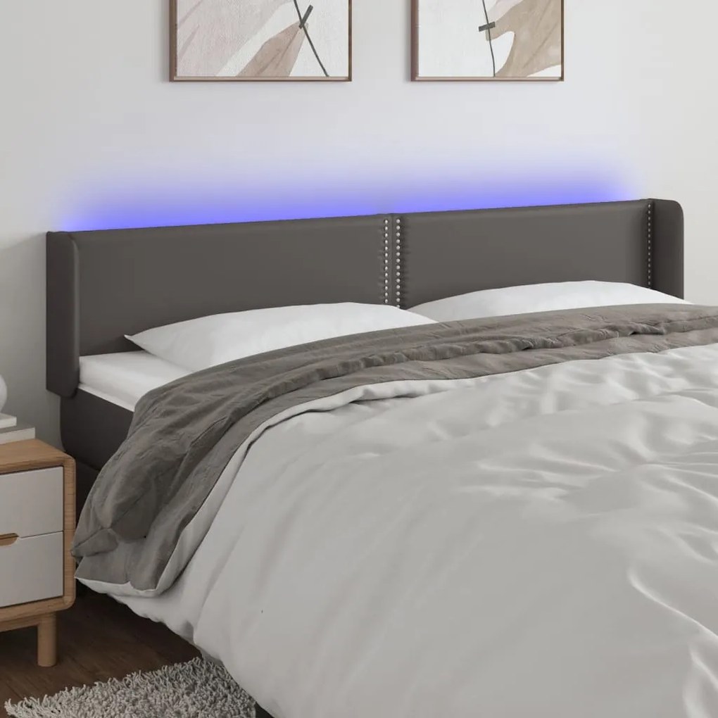 Čelo postele s LED šedé 203 x 16 x 78/88 cm umělá kůže