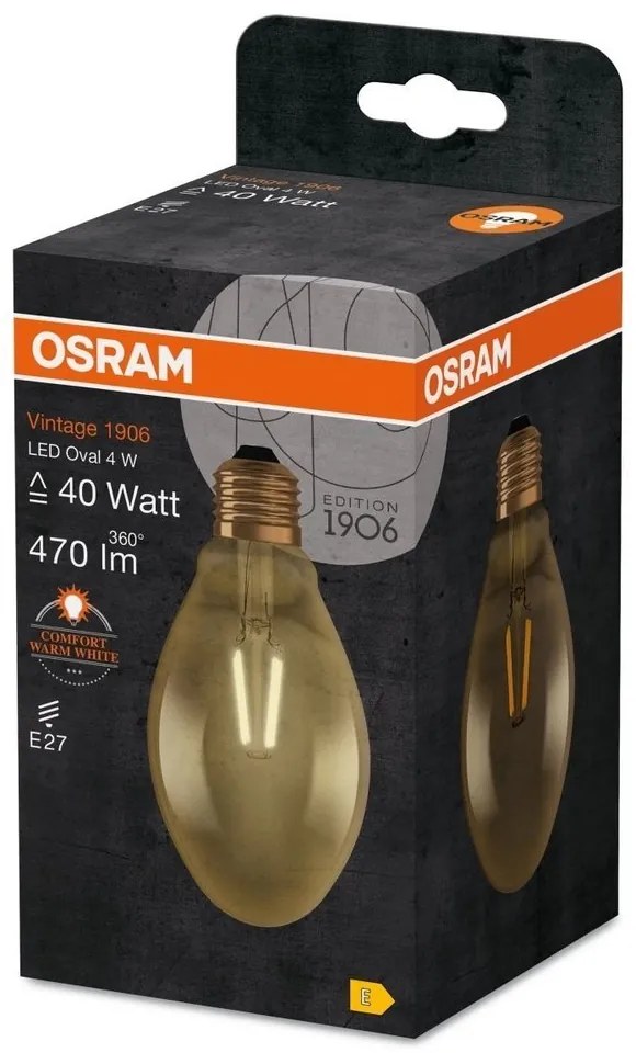 Oválna LED žárovka E27 4 W Vintage 1906, teplá bílá