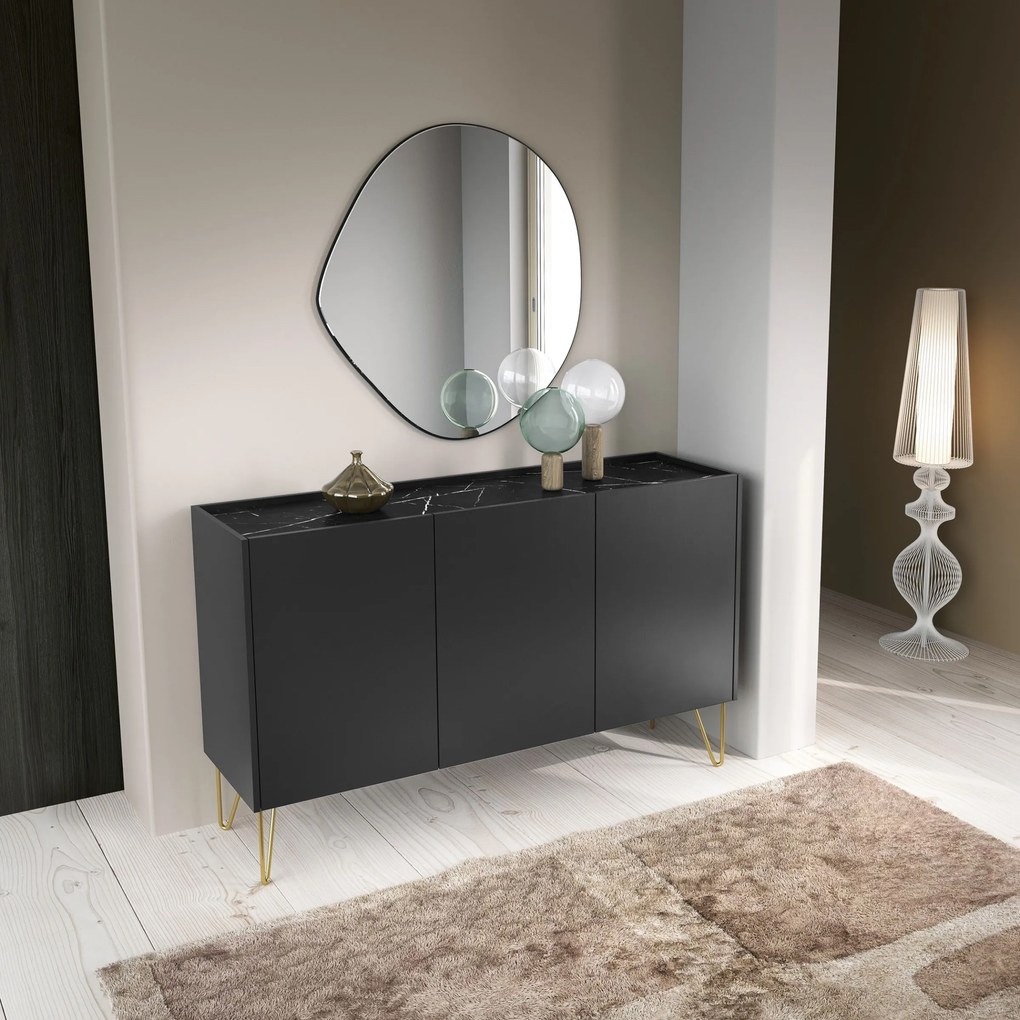 Komoda Harmony Va 144 cm černá/černý mramor