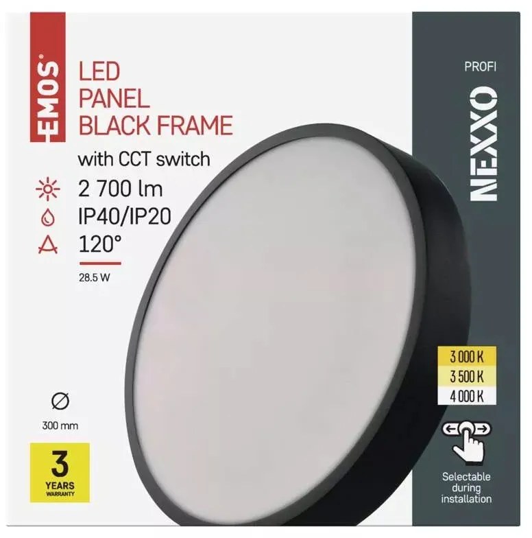 Emos lighting LED přisazený panel NEXXO ø30cm, 28,5W, CCT, kulatý Barva: Černá