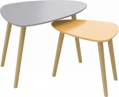 HOMCOM sada 2 odkládacích stolků ve skandinávském designu s dřevěnými nohami a dřevěnou deskou, šedá a žlutá