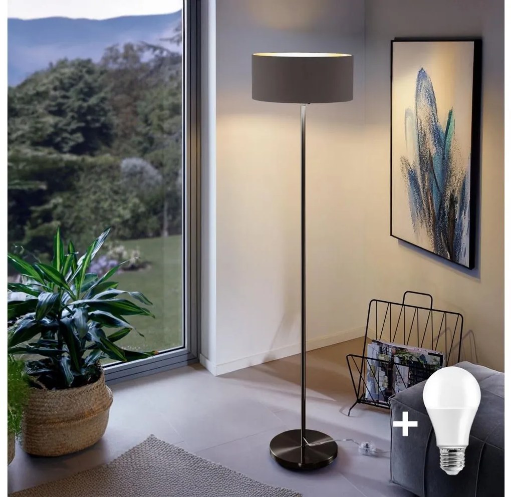LED Stojací lampa TUNJA 1xE27/20W/230V pr. 38 cm černá/hnědá
