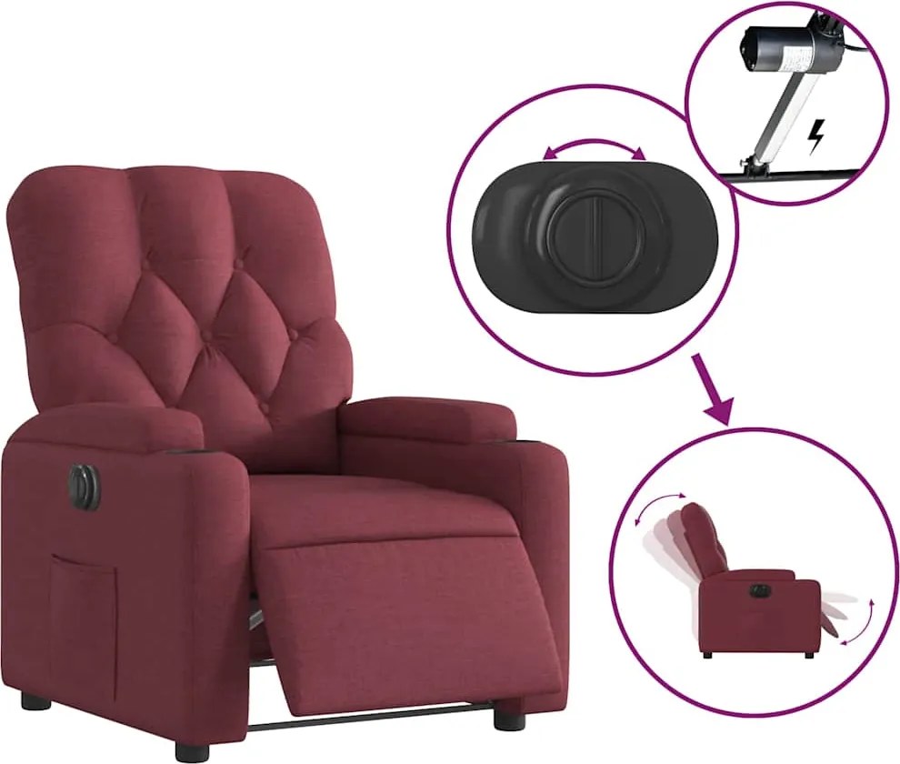 Elektrické polohovací křeslo vínové textil 3204689