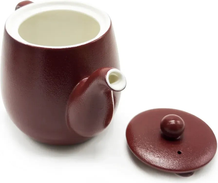 Porcelánová konvice Dora, vínově červená – matný povrch, stabilní soudkovitý tvar