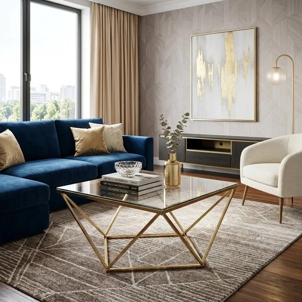 Tutumi Tutumi, skleněný konferenční stolek Glamour 80x80x45 CS-14G, zlatá, KRZ-06585