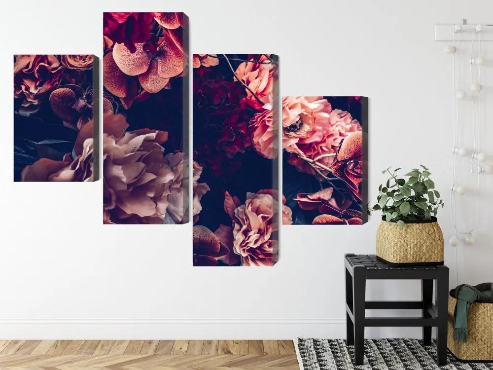 Vícedílný obraz Barevné Květiny V Retro 3D Stylu Nedostatek Nedostatek Plátno Canvas 160x100