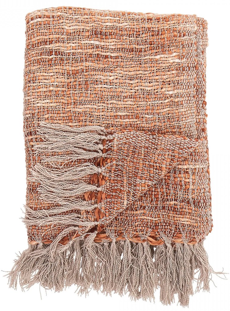 Bloomingville Přehoz Orange Yarn 170 x 130 cm, oranžová barva, textil