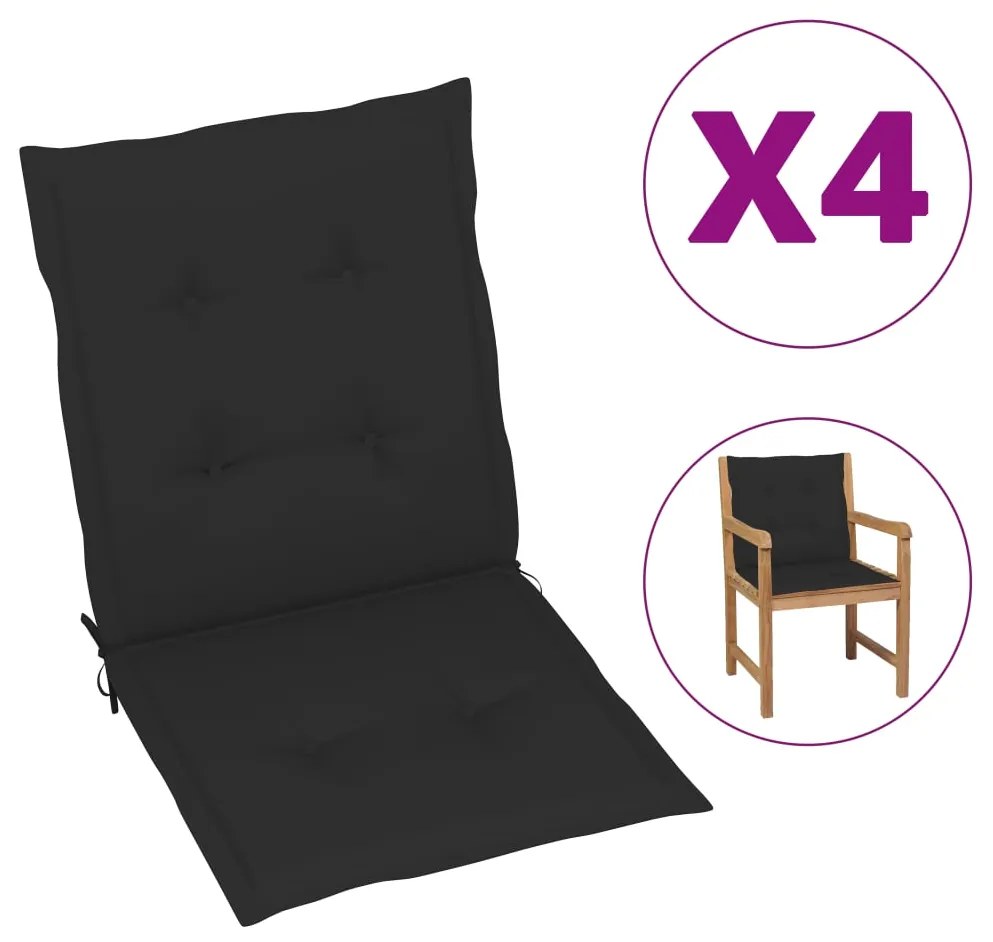 47561 vidaXL Podušky na zahradní židle 4 ks černé 100 x 50 x 3 cm