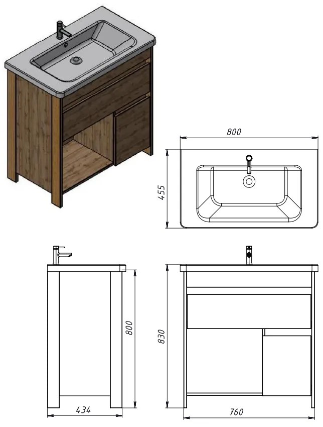Koupelnová skříňka s umyvadlem Bronx Wotan Oak 80 – dubový dekor, smontovaná | Lavedo by Aplomo