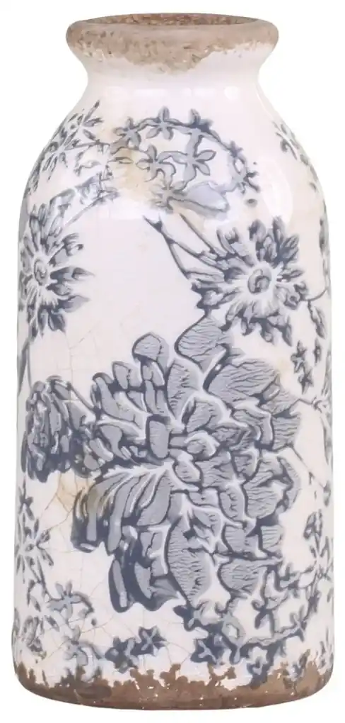 Keramická dekorační váza se šedými květy Melun - Ø 8*16 cm | BIANO