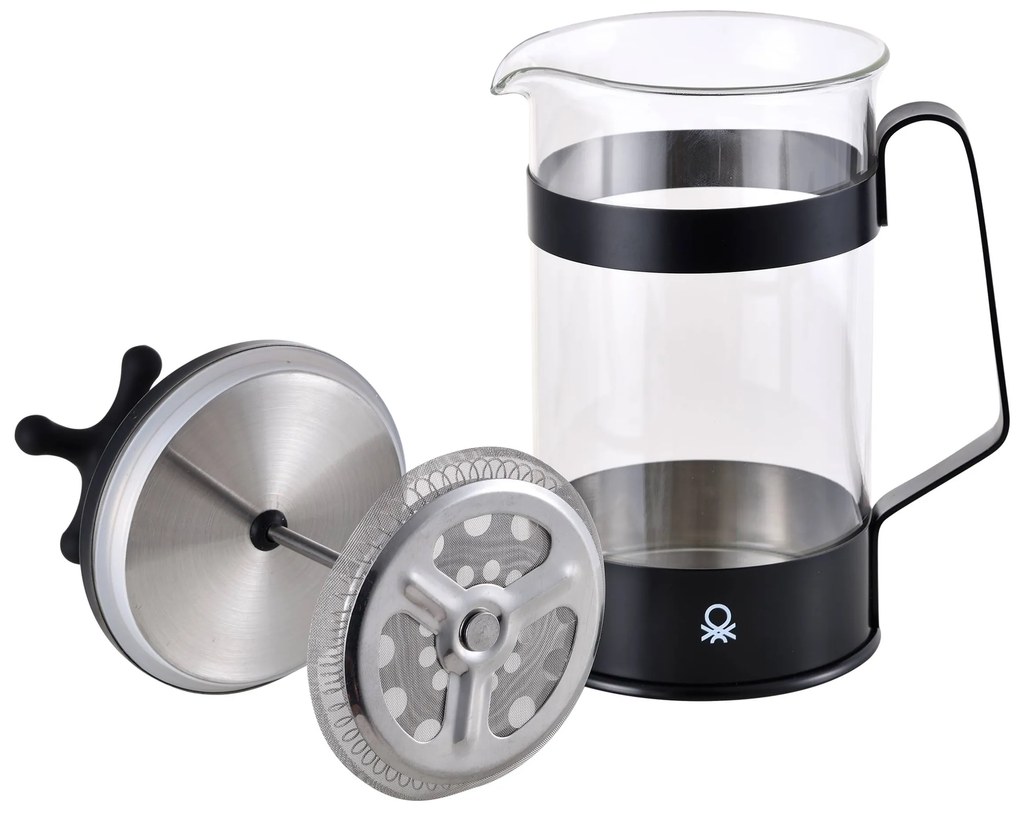 Kávovar French Press United Colors of Benetton Black & White BE-0682-BK / 0,6 l / borosilikátové sklo / nerez / černá