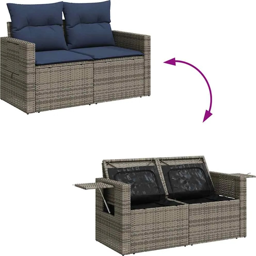 7dílná zahradní sedací souprava s poduškami šedá polyratan 3327113