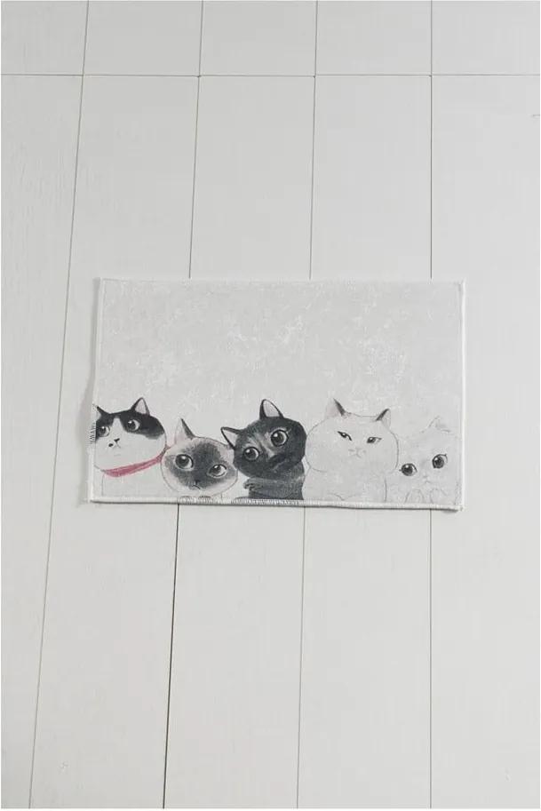 Bílo-šedá koupelnová předložka Lismo Cats, 60 x 40 cm