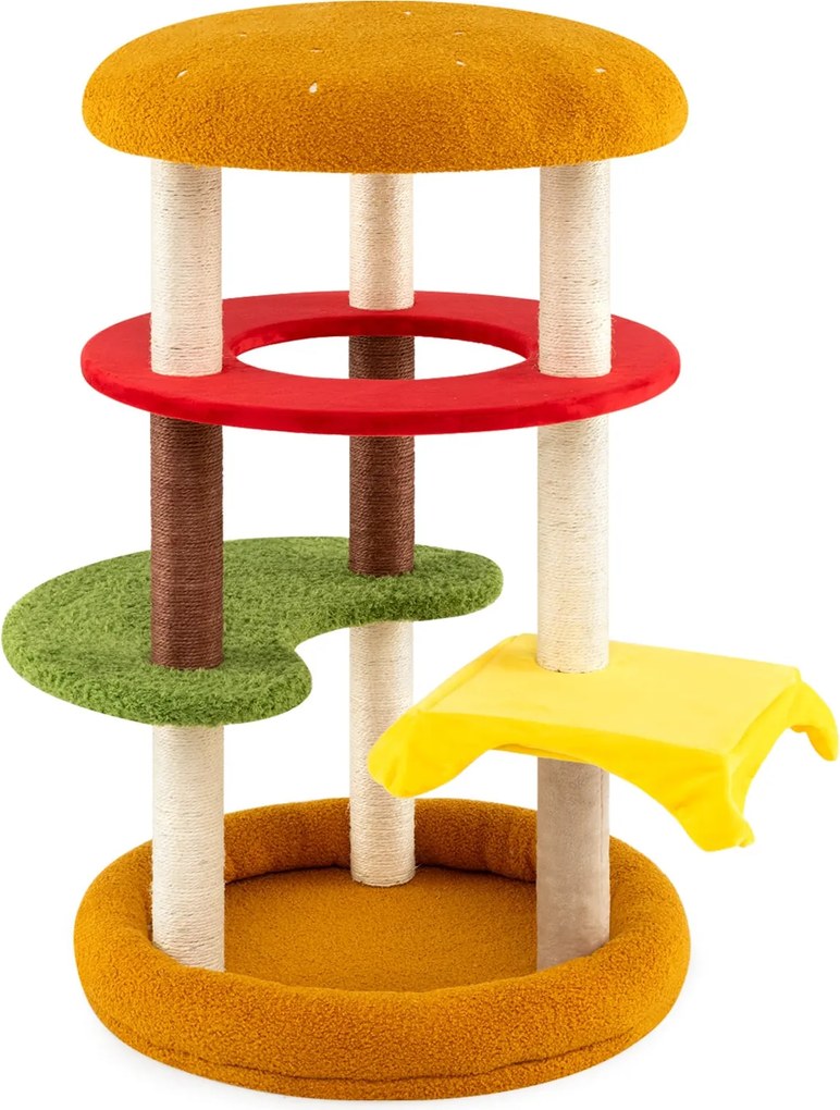Costway 106 cm moderní škrabadlo, patrový šplhací strom s polstrovanou