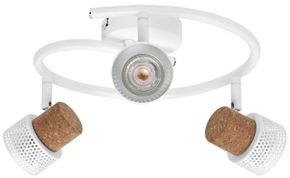 Bílé LED stropní svítidlo GU10 10,2 W 3 SPOT CORK, teplá bílá