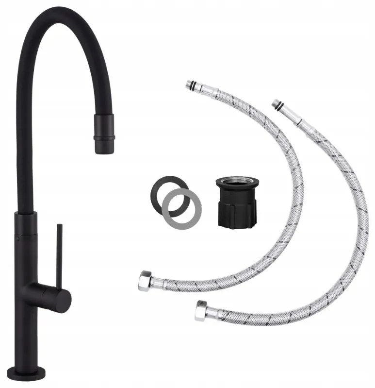 Gamma Flex Slim, vysoká kuchyňská baterie s elastickým ramenem h-480 mm, černá, GMA-BFXSL-BK