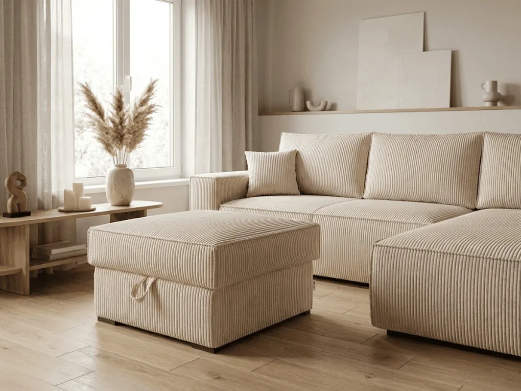 Taburet SMART COSARO XL s úložným prostorem 71x71 cm, krémový