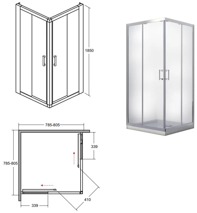 Besco Modern 185 čtvercový sprchový kout Rozměr koutu: 90x90cm