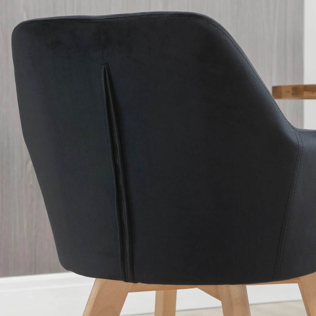 HOMCOM Sada 2 ergonomických kuchyňských židlí s prodlouženými područkami a opěradlem, nosnost do 120 kg, polyester a dřevo, černá 54x57x80 cm