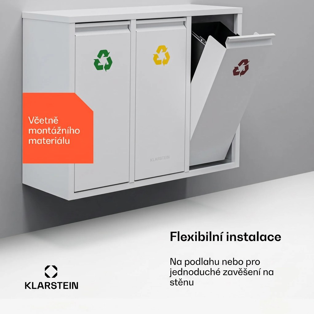 Klarstein Strážce pořádku 3 odpadkové koše 45 litrů 3 koše recyklace nástěnná montáž